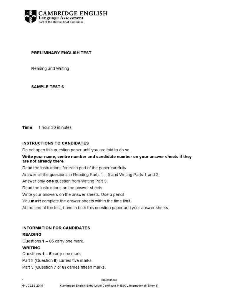 Preliminary English Test | PDF | Workweek And Weekend | Restaurants