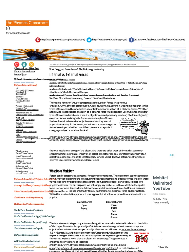 Internal vs. External Forces | PDF | Force | Friction