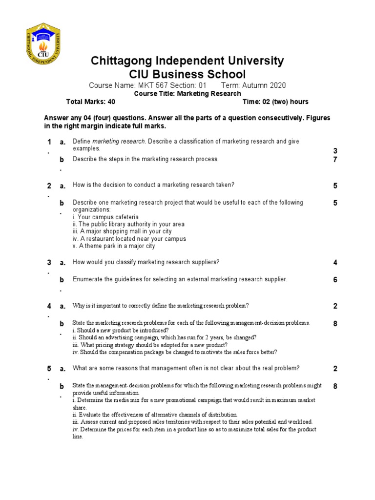 QUESTION - Mid Term Exam - CH 1-2 | PDF | Marketing Research | Marketing