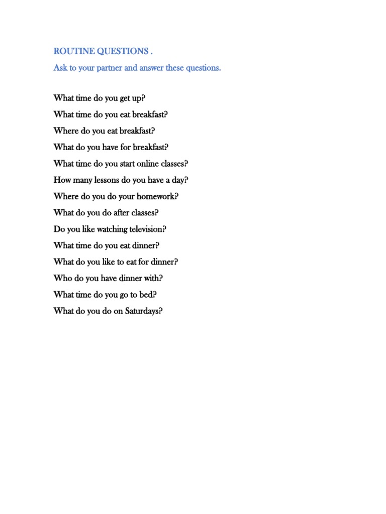 Routine Questions PDF | PDF | Lifestyle