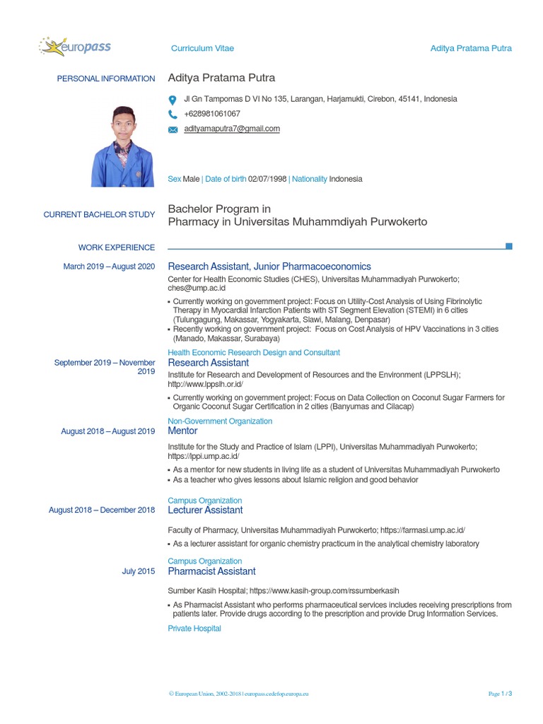 Curriculum Vitae - Aditya Pratama Putra | PDF | Pharmacy