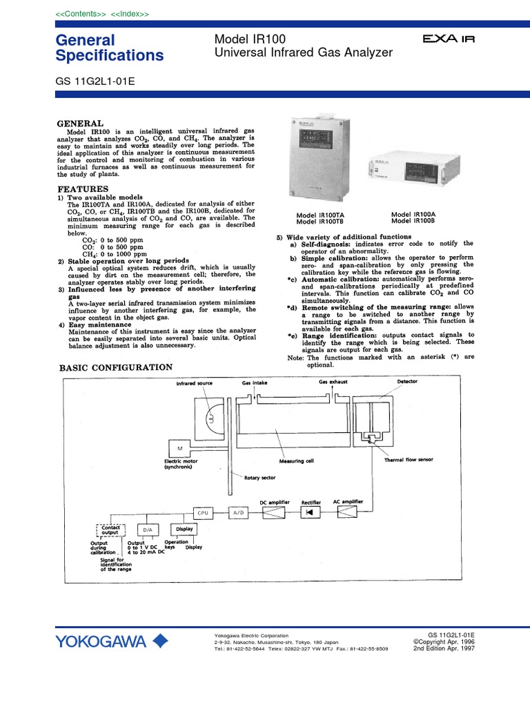 General Specifications: Model IR100 Universal Infrared Gas Analyzer | PDF
