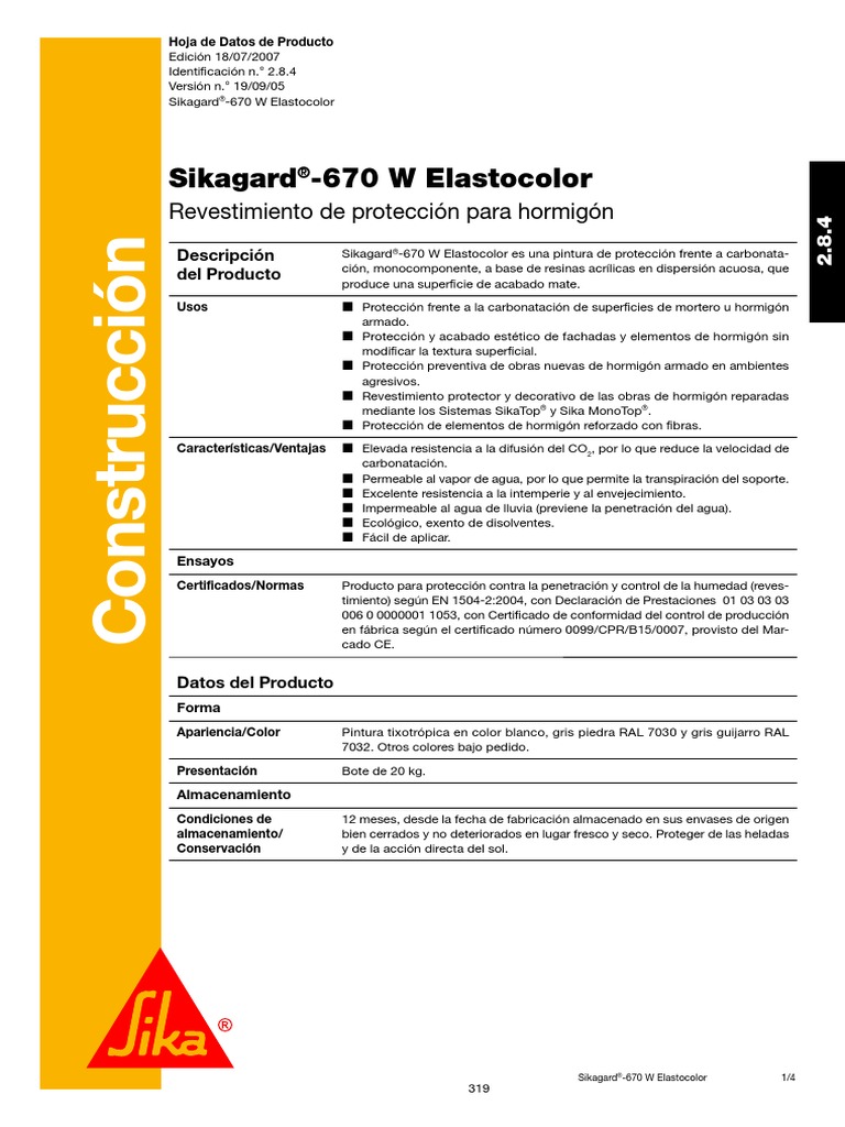 Sikagard-670 W Elastocolor | PDF | Humedad relativa | Hormigón
