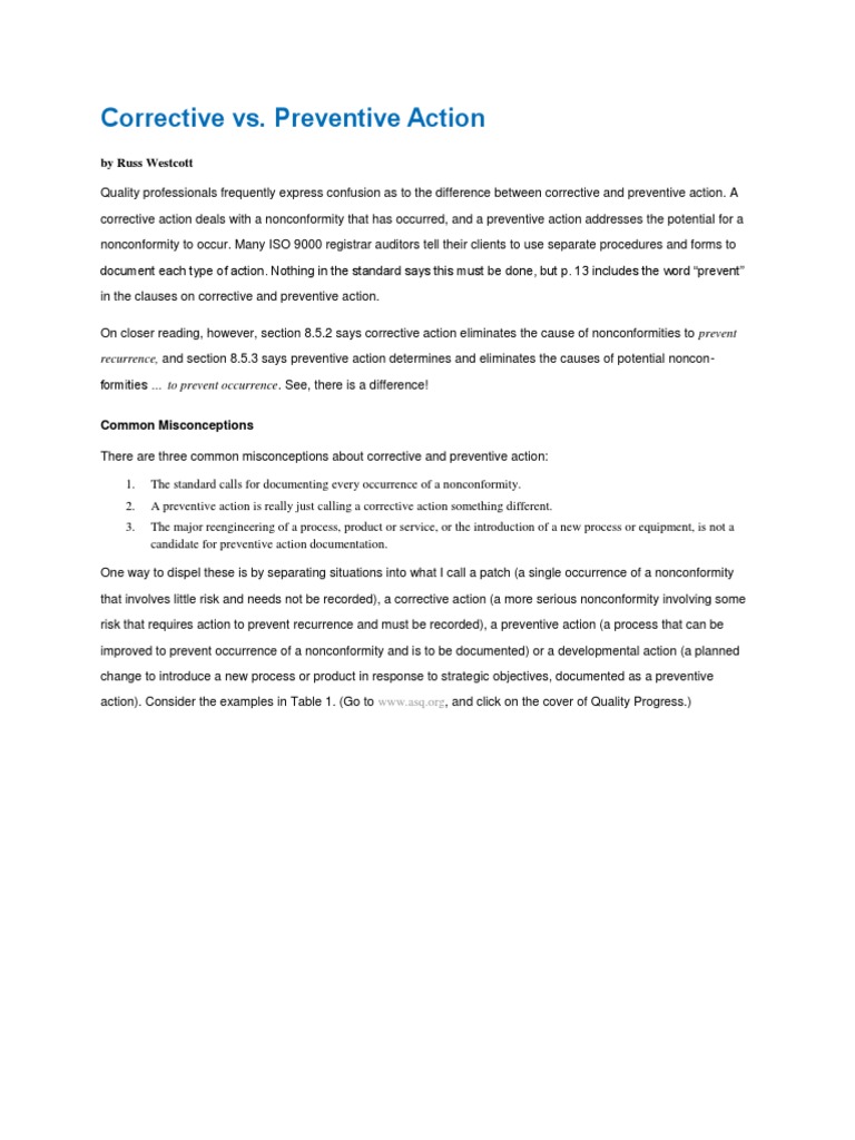 Corrective vs. Preventive Actions Explained | PDF | Business