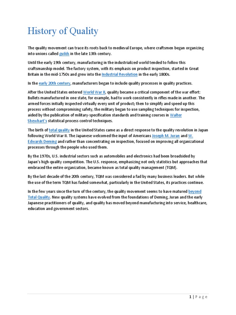 History of Quality | PDF | Quality (Business) | Quality Management