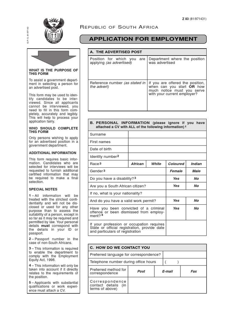 Z83 (Application For Employment) | PDF | Labour
