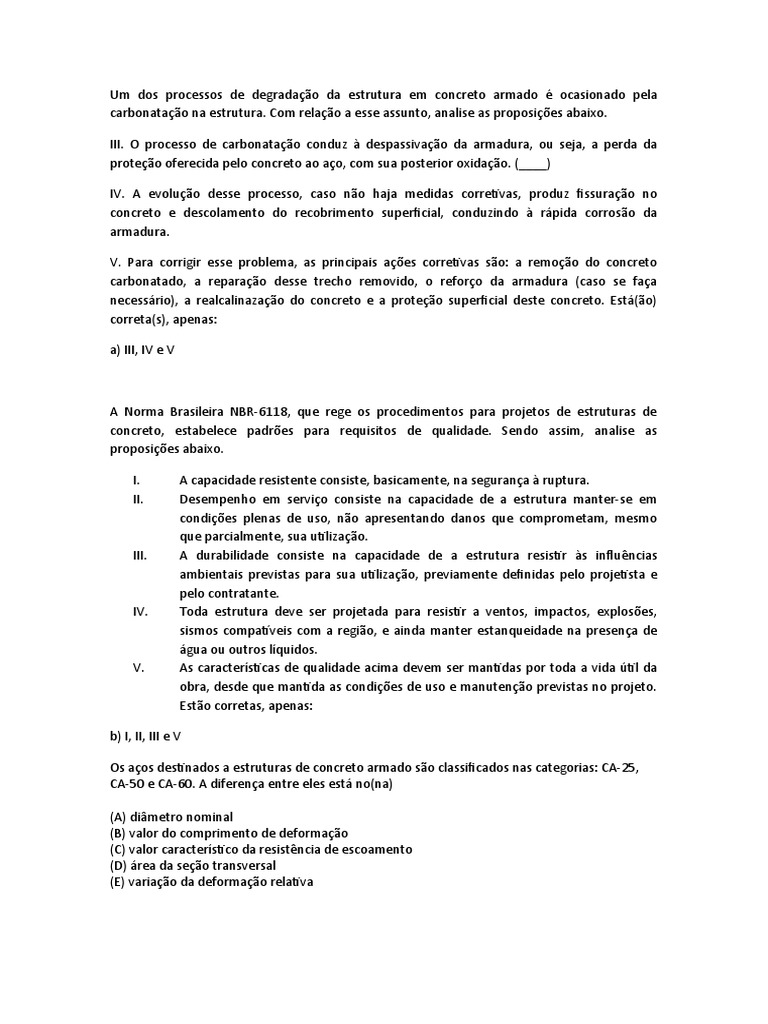 Um Dos Processos de Degradação Da Estrutura em Concreto Armado É ...