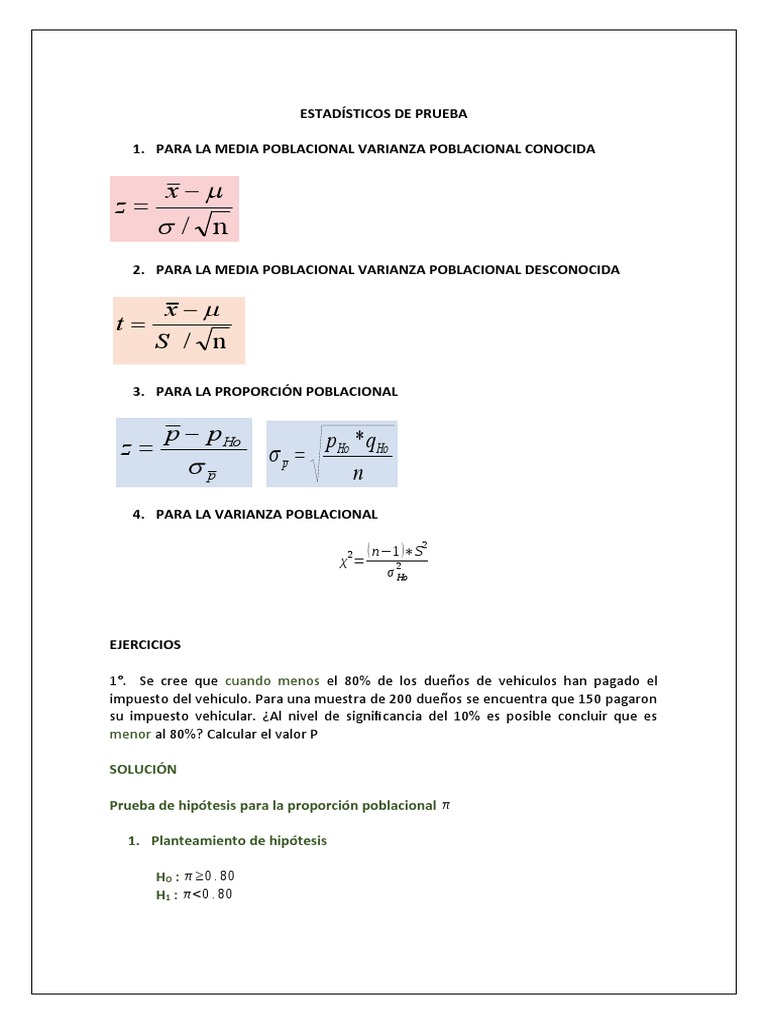 Ejercicios Prueba de Hipotesis - Nov 17 - 2020 | PDF | Prueba de ...