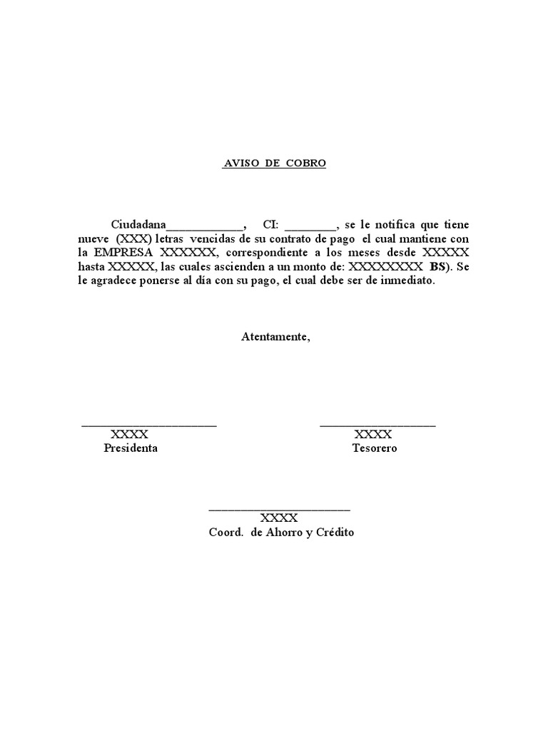Modelo de Aviso de Cobro | PDF | Finanzas y dinero