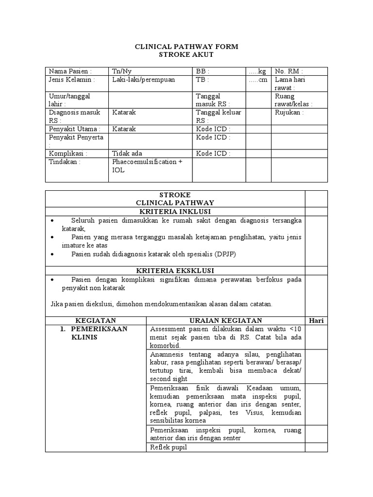 Clinical Pathway Form Katarak | PDF