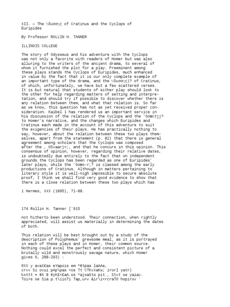 The Ὀδυσσῆς of Cratinus and the Cyclops of Euripides | PDF | Greek ...