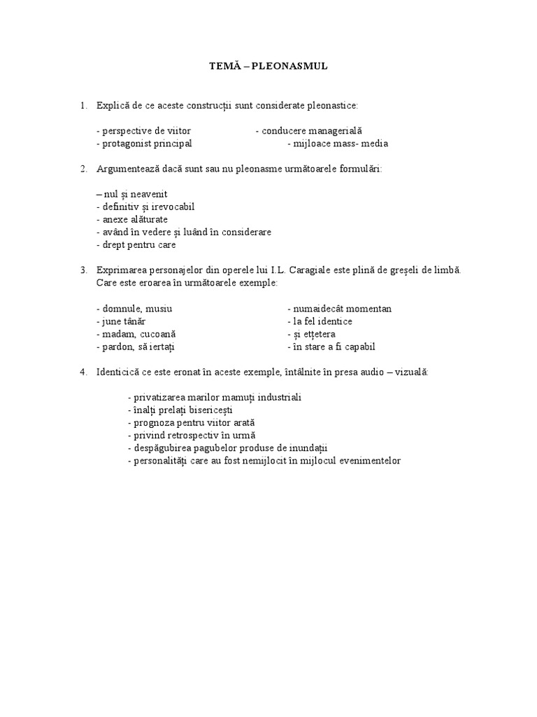 TEMĂ. Pleonasmul | PDF