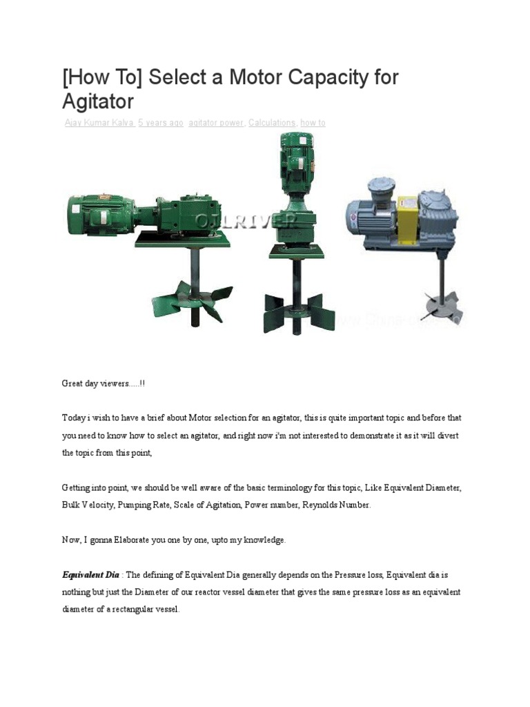 How To Determine Motor Capacity | PDF | Reynolds Number | Chemical ...