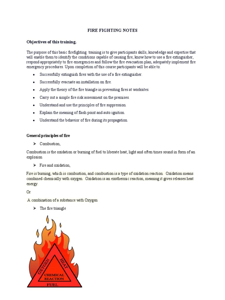 Fire Fighting Notes Objectives of This Training | PDF | Combustion | Fires