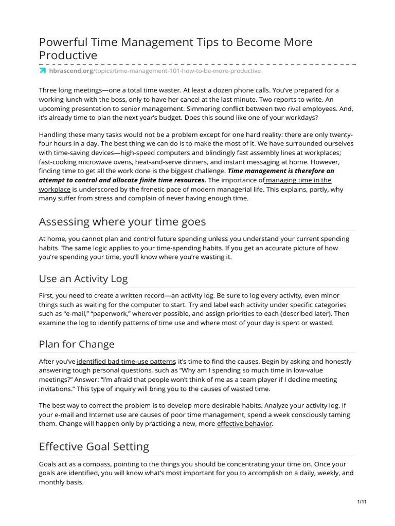 Powerful Time Management Tips To Become More Productive PDF | PDF | Time Management ...