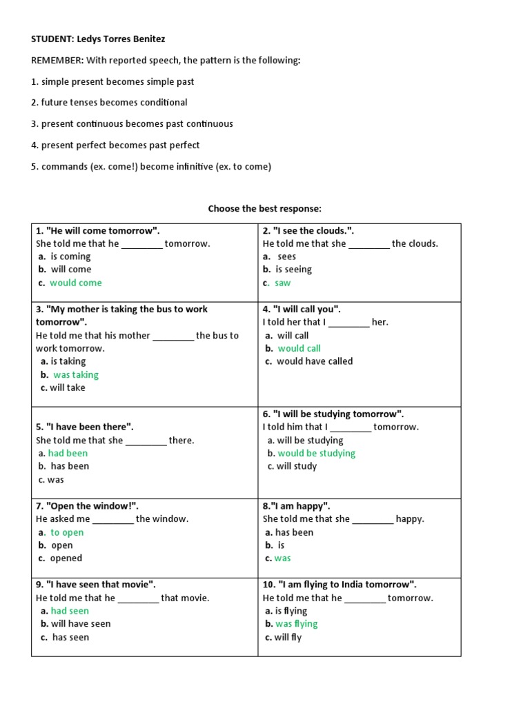 REPORTED SPEECH QUIZ Quiz Hoy | PDF | Language Arts & Discipline