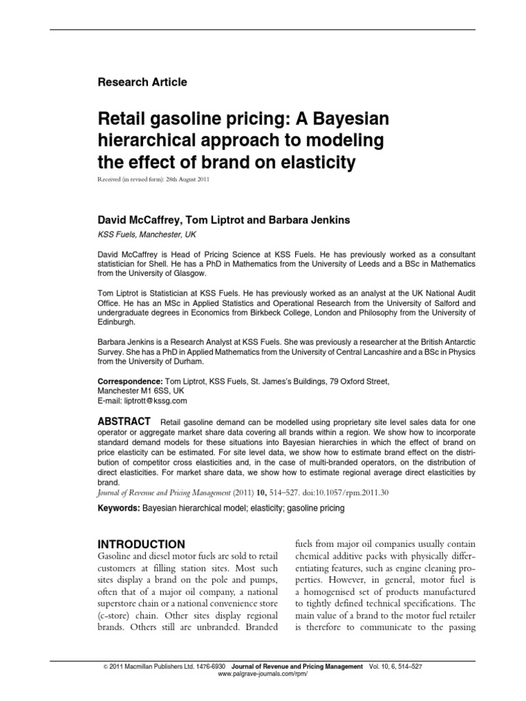00 Retail Gasoline Pricing A Bayesian Hierarchical Approach To