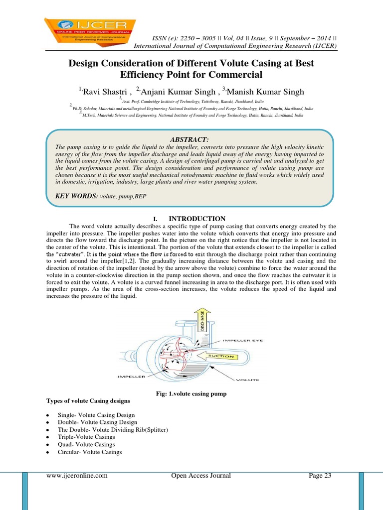 Volute Casing Design for Pumps | PDF | Pump | Turbomachinery