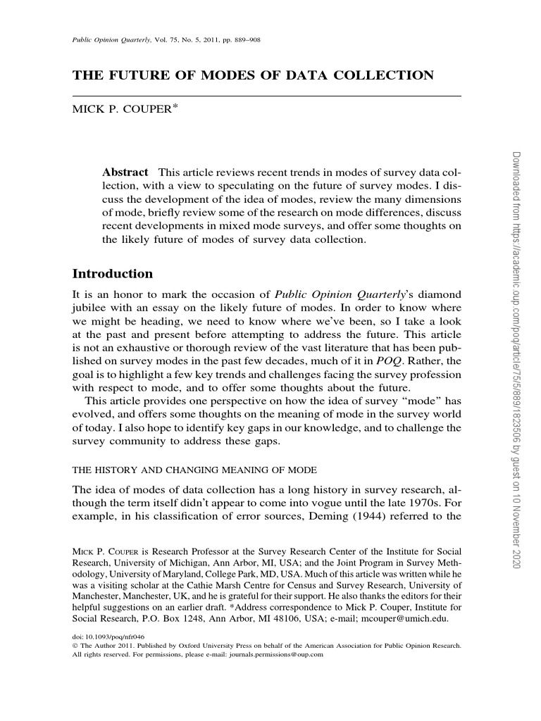 The Future of Modes of Data Collection | PDF | Survey Methodology ...