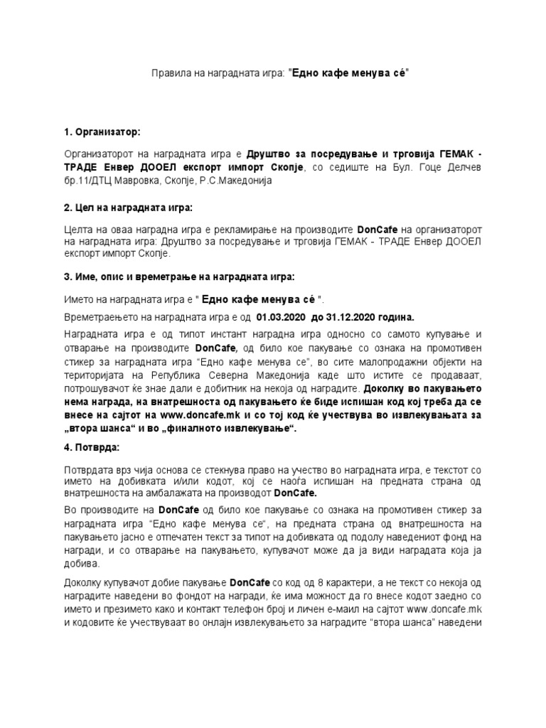 Pravila Na Nagradna Igra | PDF