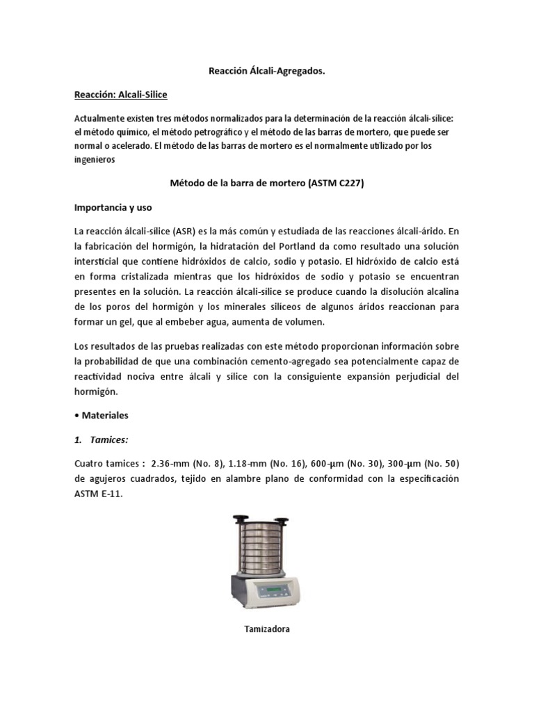 Método de La Barra de Mortero (ASTM C227) | PDF | Hormigón | Cemento