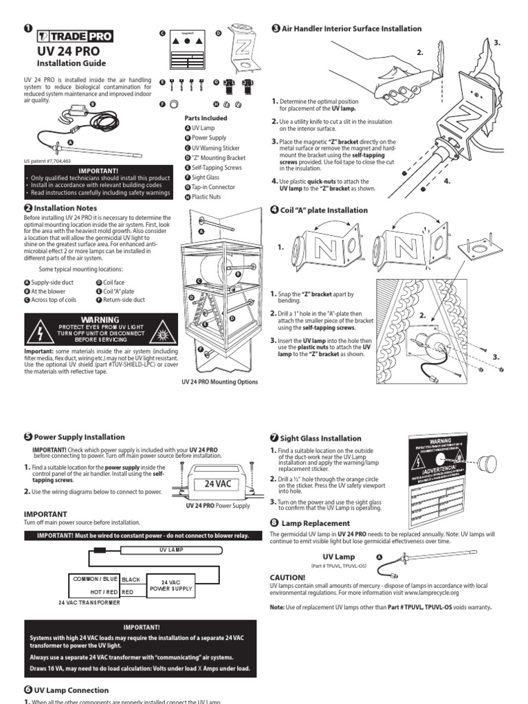 Uv 24 Pro: Installation Guide | PDF | Duct (Flow) | Ultraviolet