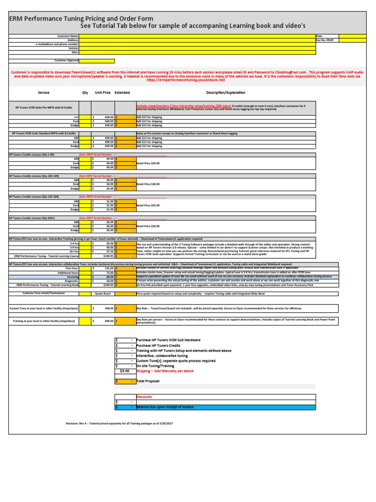 ERM Performance Tuning Pricing and Order Form See Tutorial Tab Below ...