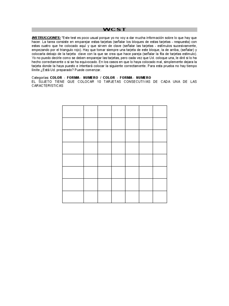 Wisconsin (WCST) Hoja Correccion | PDF