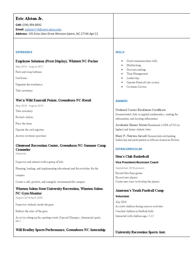 Eric Alston JR.: Ealston116@rams - Wssu.edu | PDF | Sports | Business