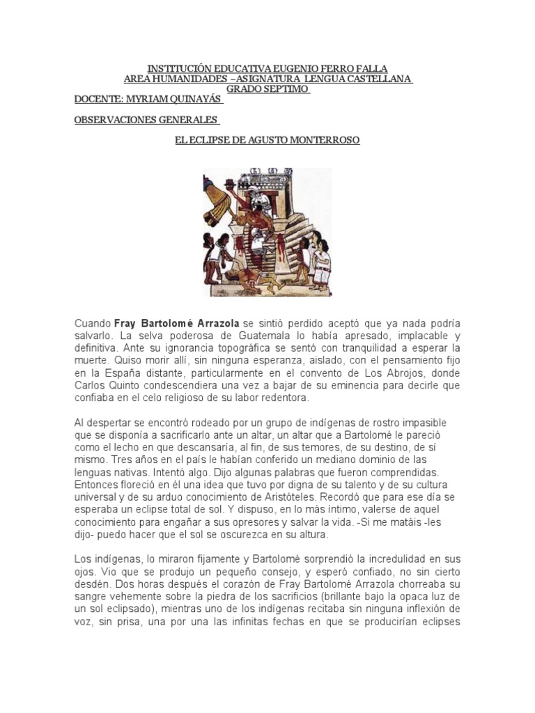 El Eclipse de Augusto Monterroso | PDF | Aristóteles | Civilización maya
