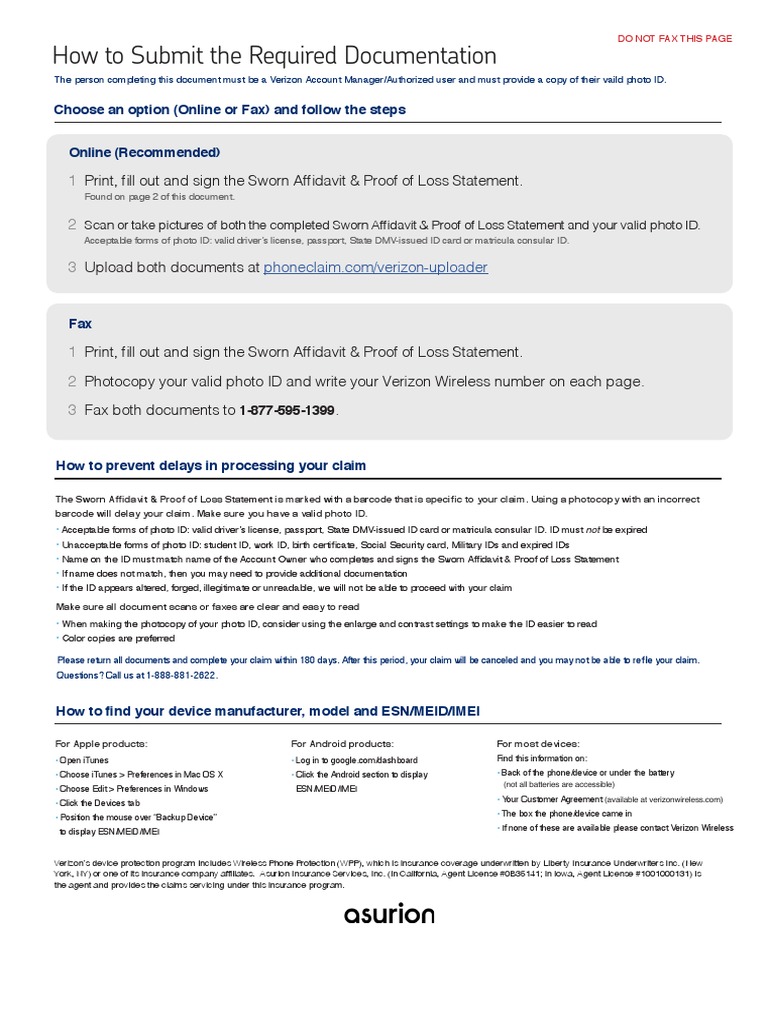 Verizon Fraud Claim Submission Guide | PDF | Identity Document | Fraud