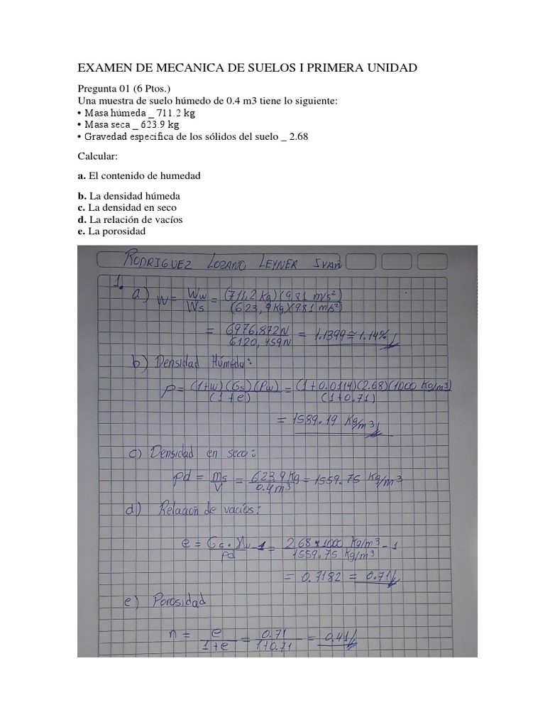 Examen Suelos 1 - Rodriguez Lozano Leyner Iván | PDF