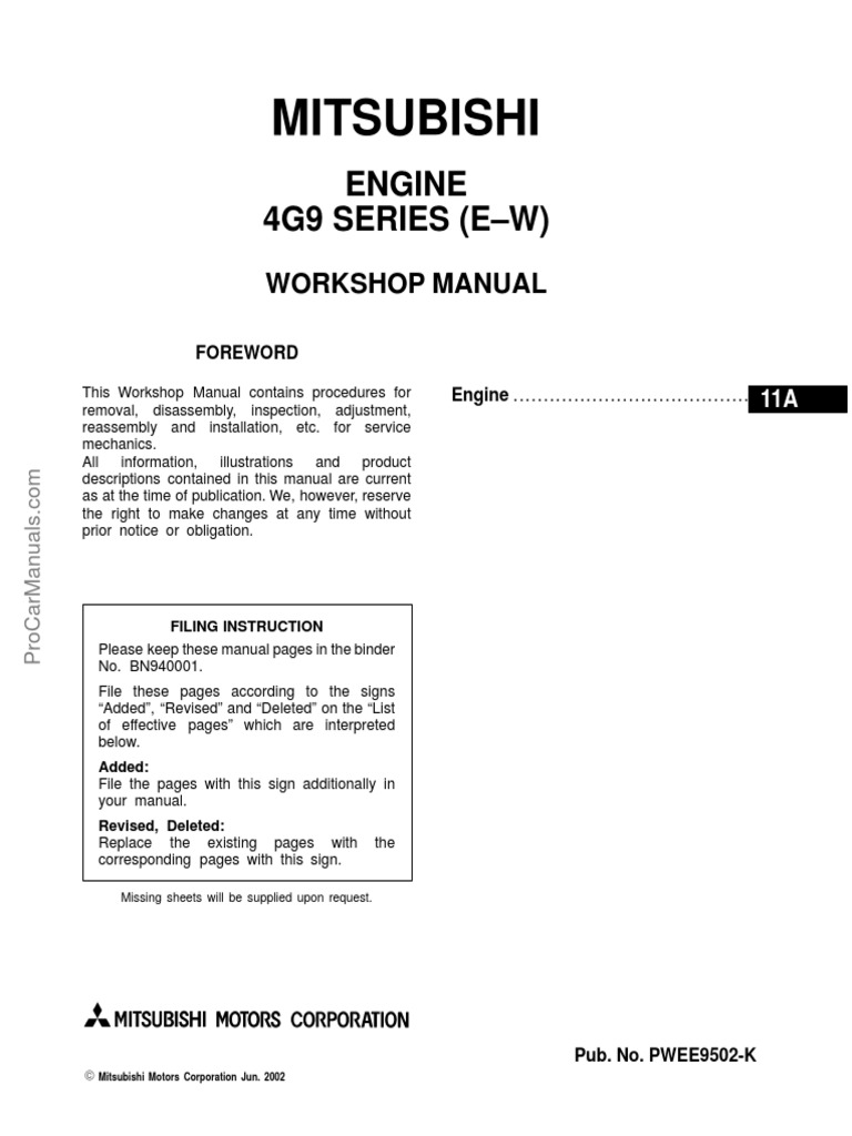 Mitsubishi 4G9 4G92 4G93 4G94 Series Engine Repair Manual | PDF