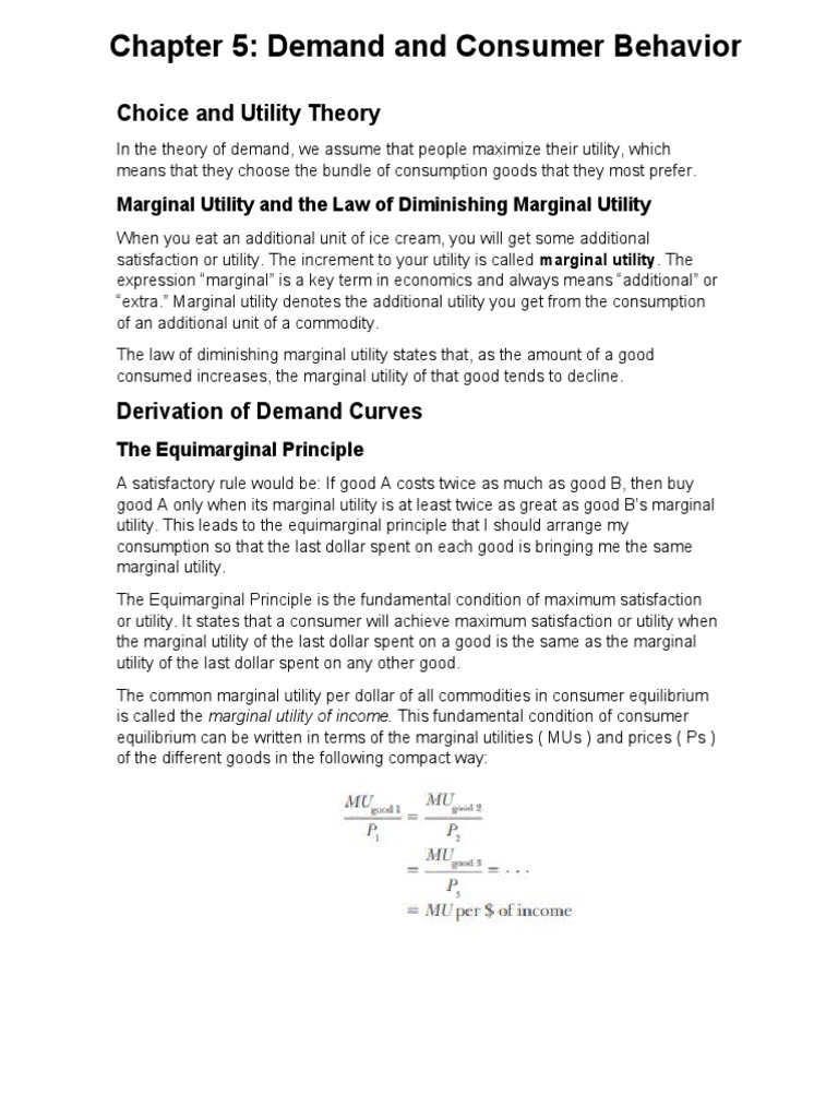 Economics Chapter 5 Summary | PDF | Demand | Utility