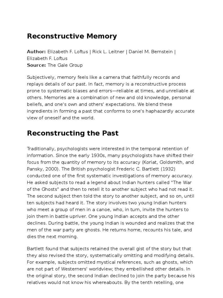 Reconstructive Memory | PDF | Memory | Recall (Memory)