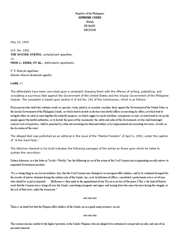 US vs. Dorr, 2 Phil 322 | PDF | Defamation | Conspiracy (Criminal)