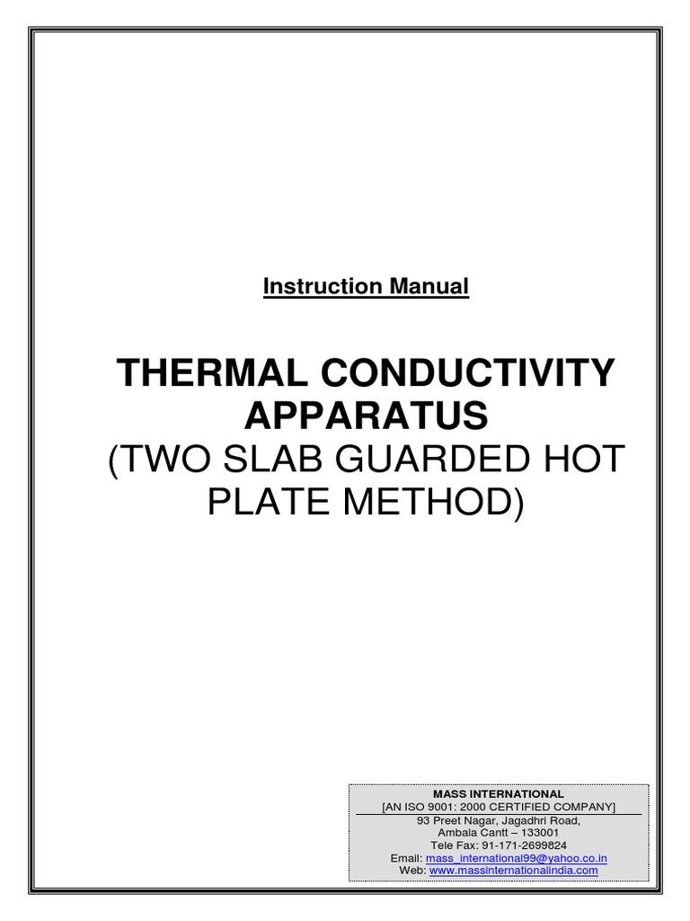 Thermal Conductivity Apparatus: (Two Slab Guarded Hot Plate Method ...