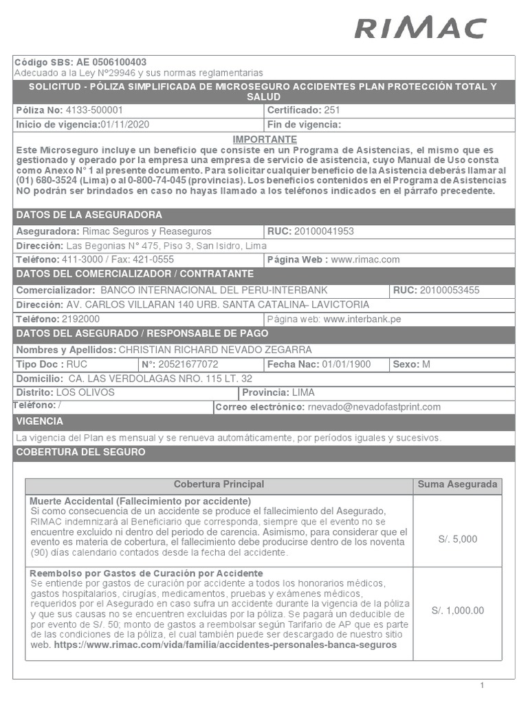 Certificado 108049 251 | PDF | Póliza de seguros | Reaseguro
