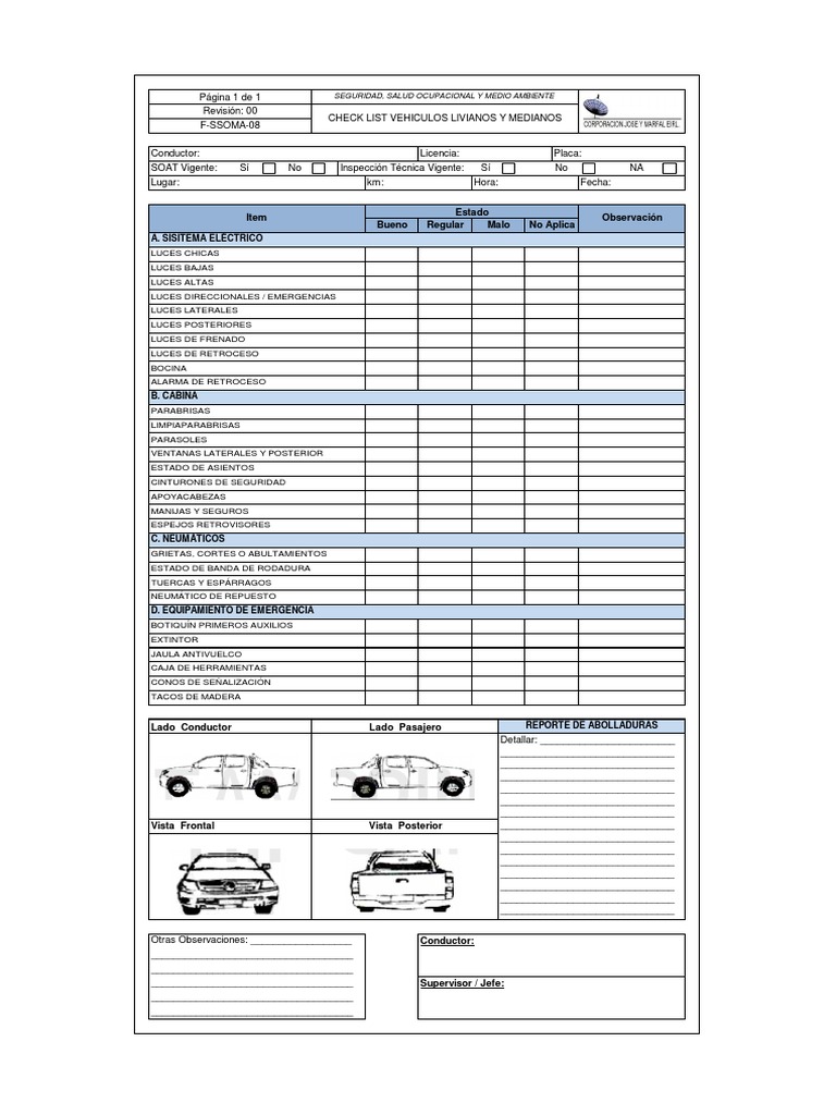 Check List Vehículos Liv-Med - Ver01 | Descargar gratis PDF | Vehículos ...