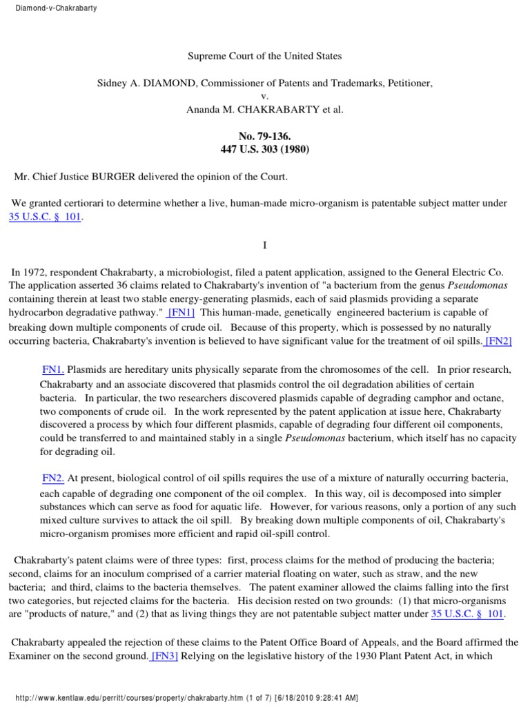 Diamond V Chakrabarty | PDF | Patent Law | Patent