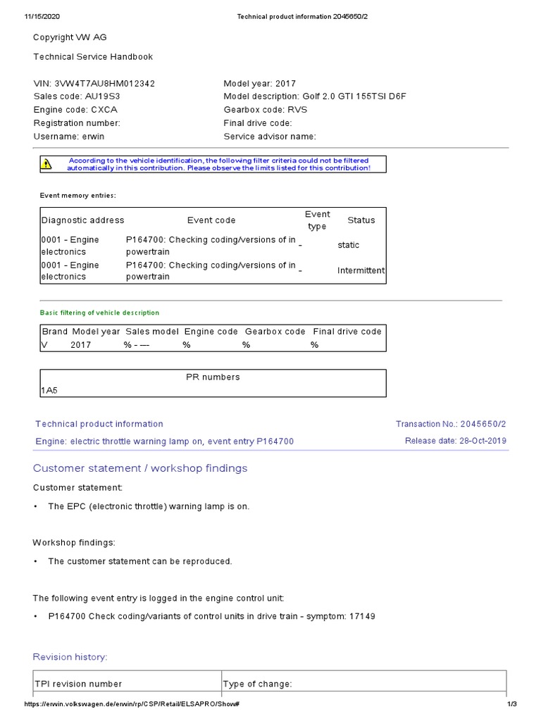 ECU Faults-Electronic Service Information System (ERWIN - ERWIN) PDF ...