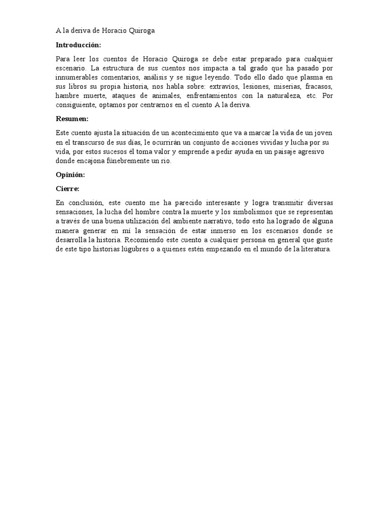 A La Deriva de Horacio Quiroga | PDF