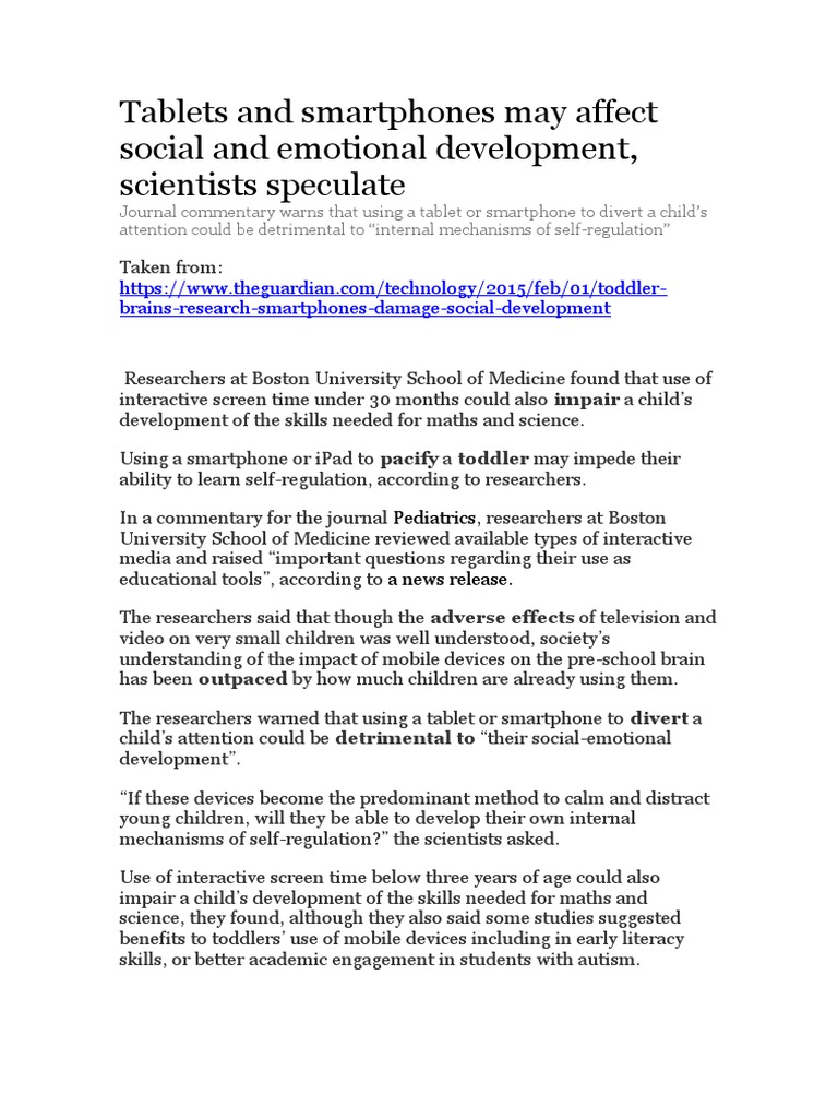 ARTICLE - Tablets and Smartphones For Children | PDF | Emotional Self ...