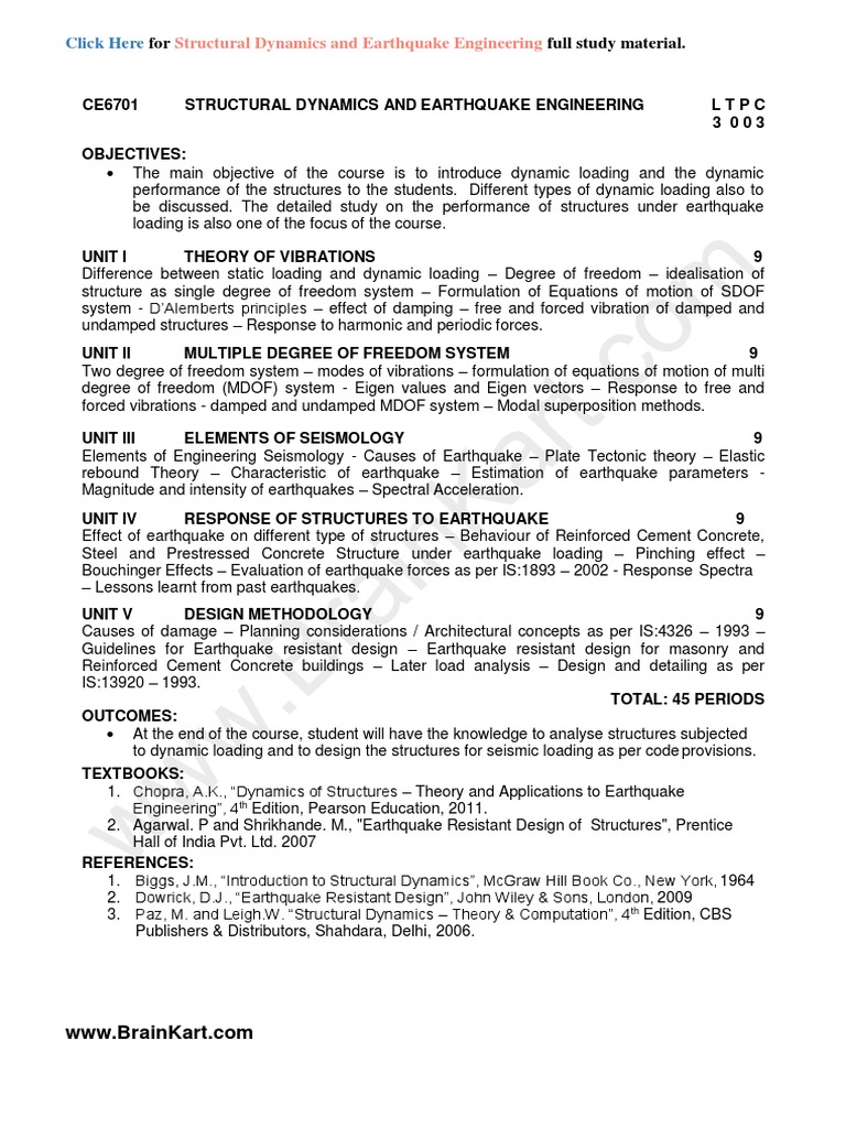 053 - CE6701 Structural Dynamics and Earthquake Engineering - Anna ...
