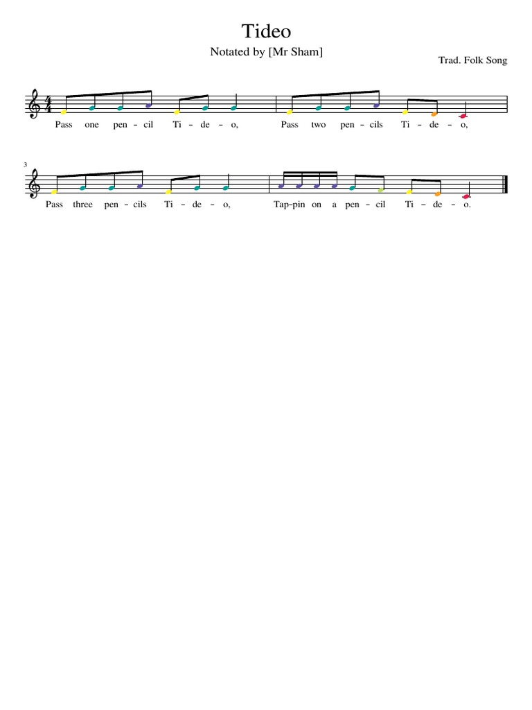 Traditional Folk Song "Tideo" Notation | PDF