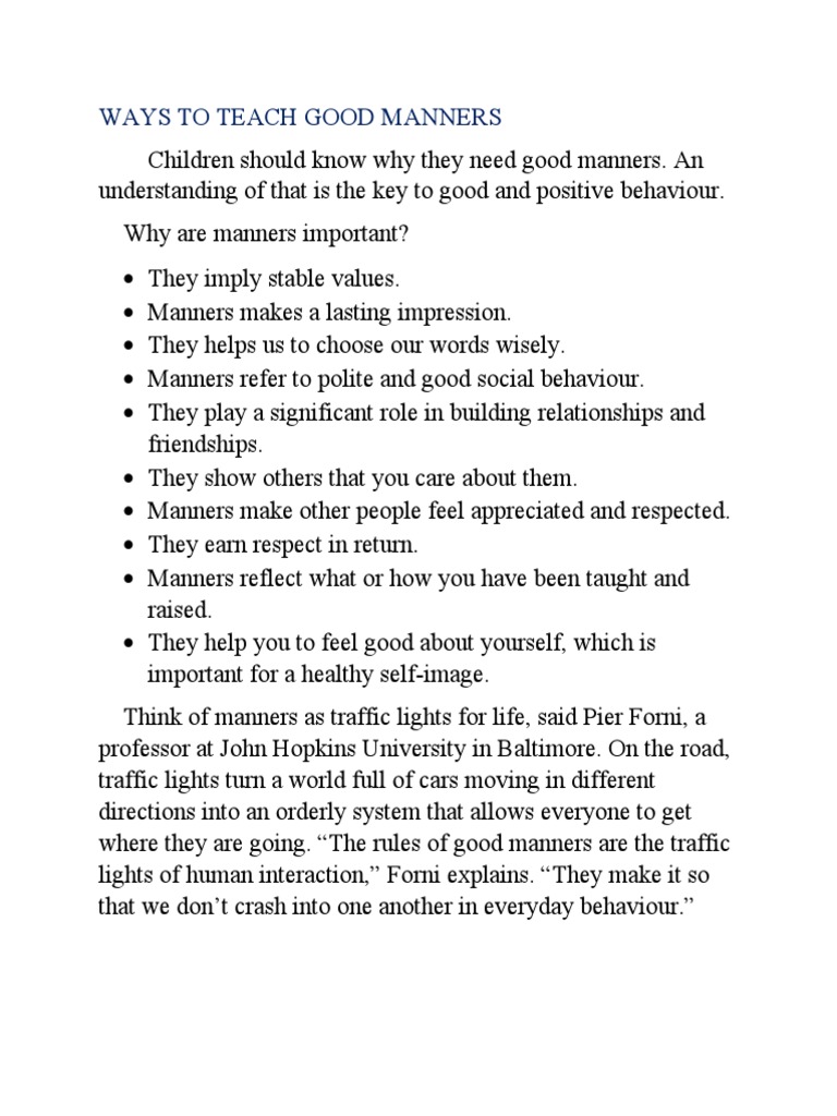 Ways To Teach Good Manners | PDF | Career & Growth | Self-Improvement