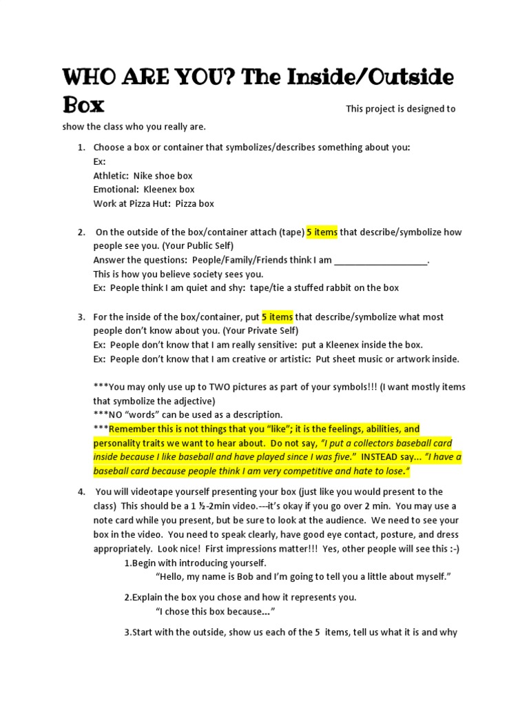 WHO ARE YOU? The Inside/Outside Box | PDF