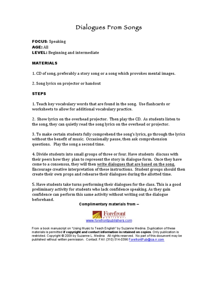 Using Music and Songs To Teach English Speaking Skills | PDF | Reading ...