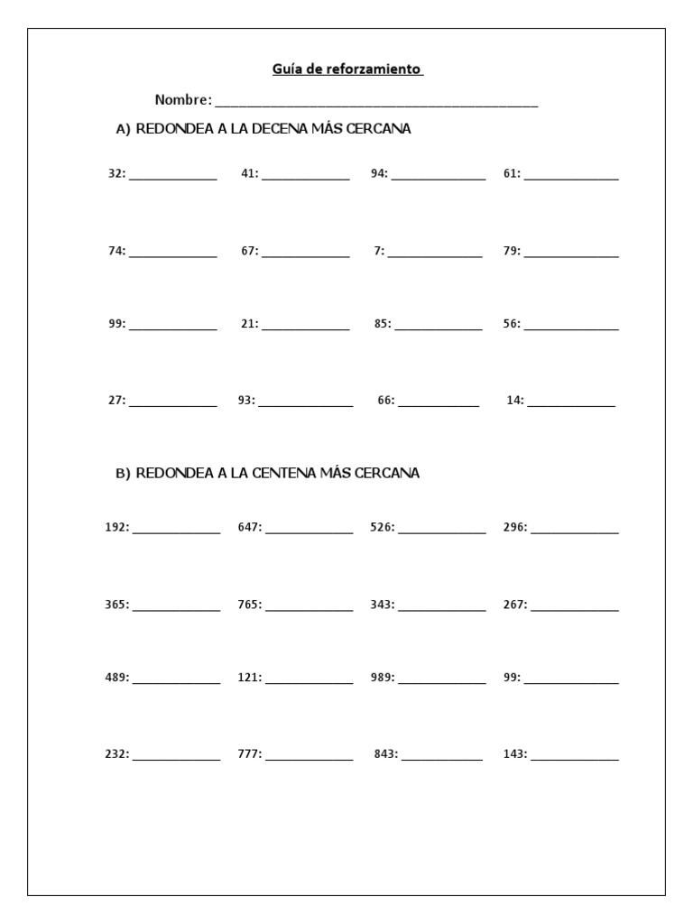 Redondear A La Decena y Centena | PDF
