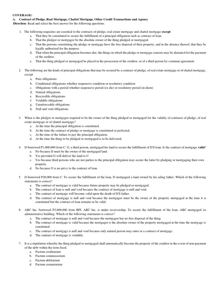 RFBT 05 - Contract of Pledge, Real Mortgage, Chattel Mortgage, Other Credit Transaction PDF ...